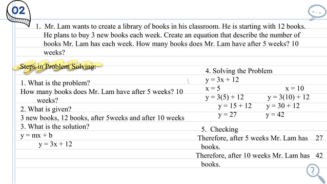 Elementary Algebra Problem Solving Linear Equation,Line, Properties of real number | PPT