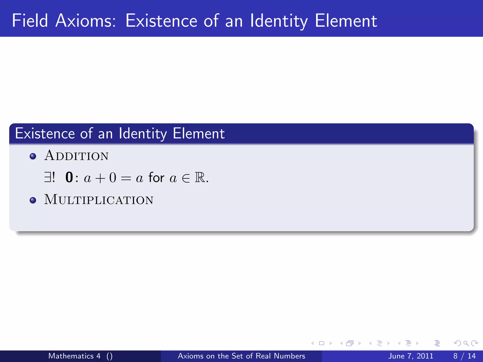 Math 4 axioms on the set of real numbers | PDF