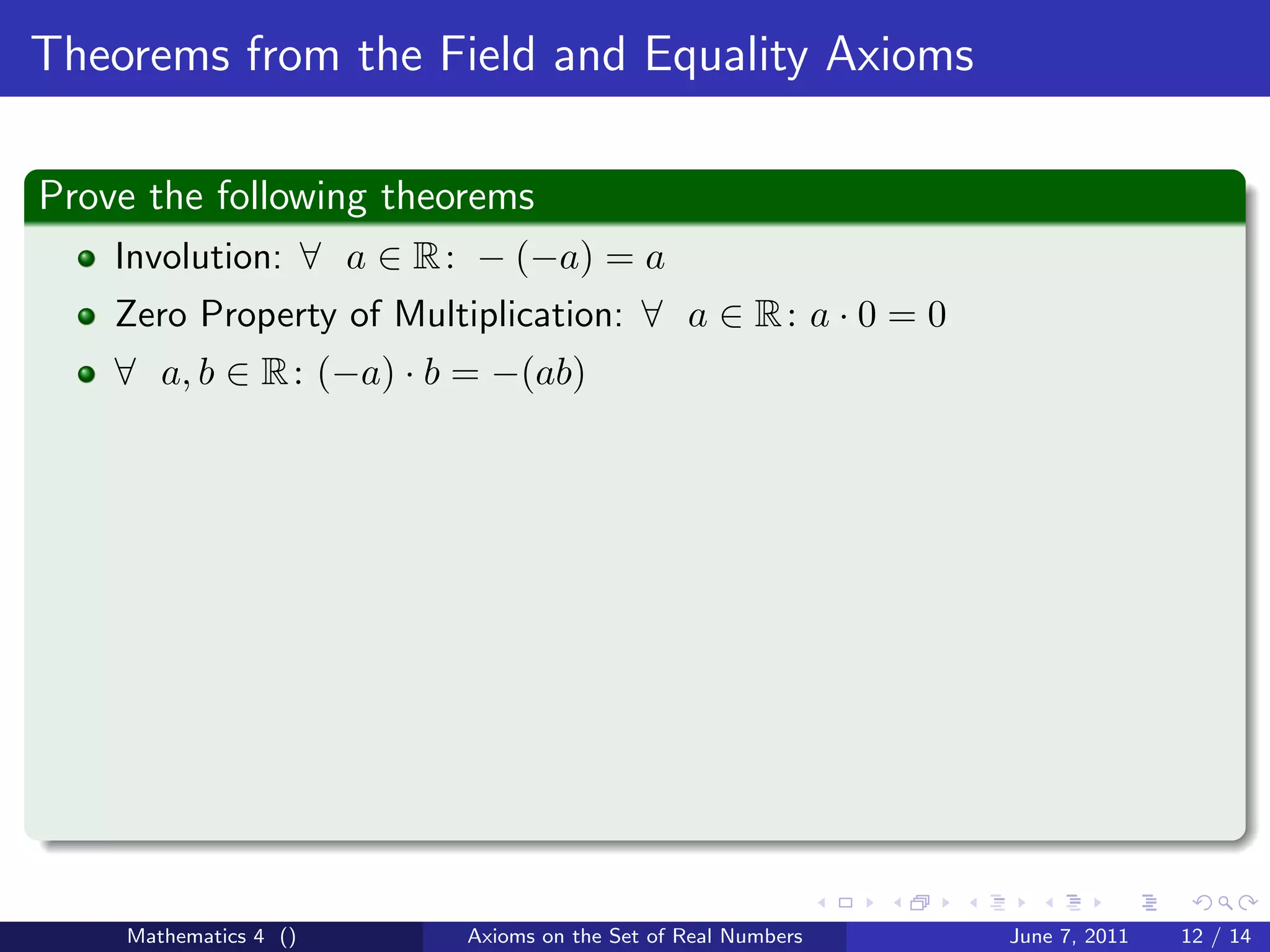 Math 4 axioms on the set of real numbers | PDF