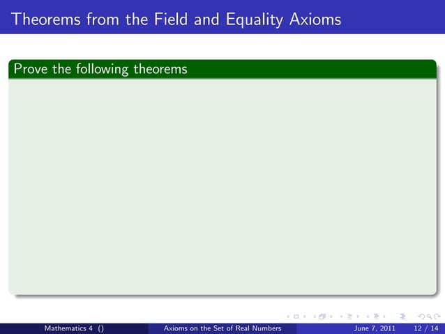 Math 4 axioms on the set of real numbers | PDF