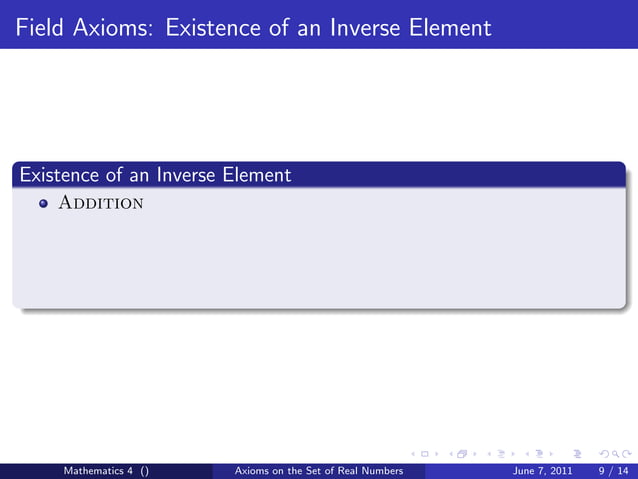 Math 4 axioms on the set of real numbers | PDF