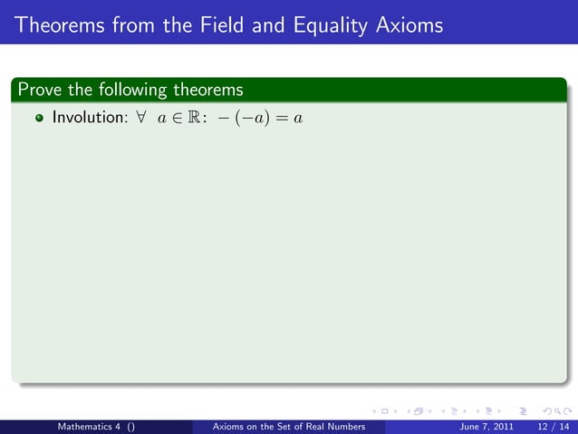 Math 4 axioms on the set of real numbers | PDF