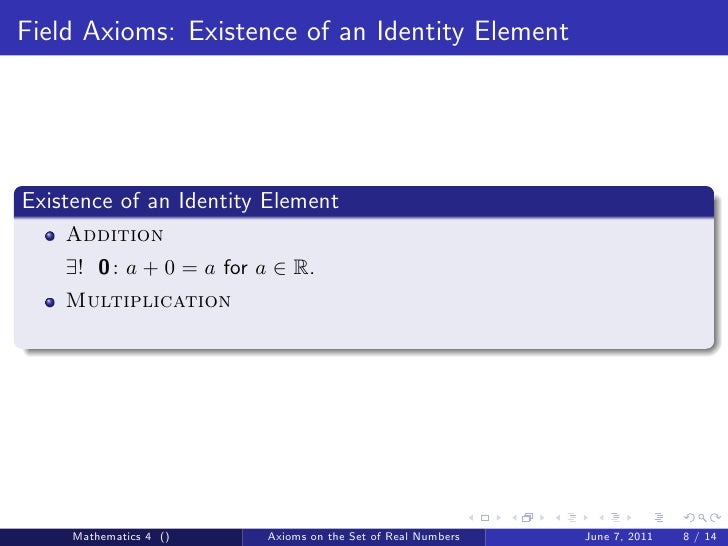 Math 4 axioms on the set of real numbers