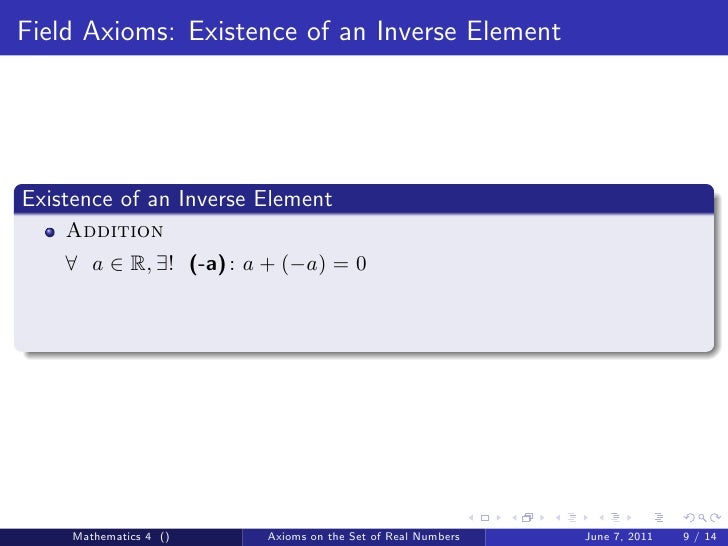 Math 4 axioms on the set of real numbers
