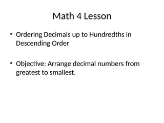 Mastering Decimal Ordering: Descending Order of Decimals up to ...