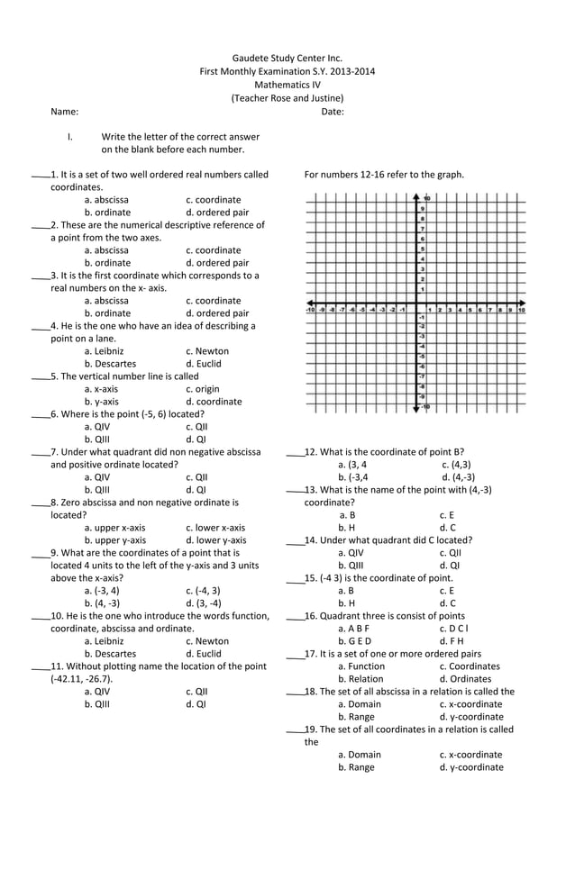 advanced algebra exam (1st monthly test) | PDF