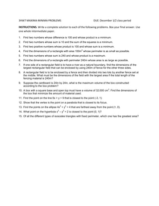 Math 5 3-hw7 and 8 - maxima-minima problems | PDF