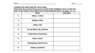 Mathematics 5 - Time Measurement: Time Zone | PPTX