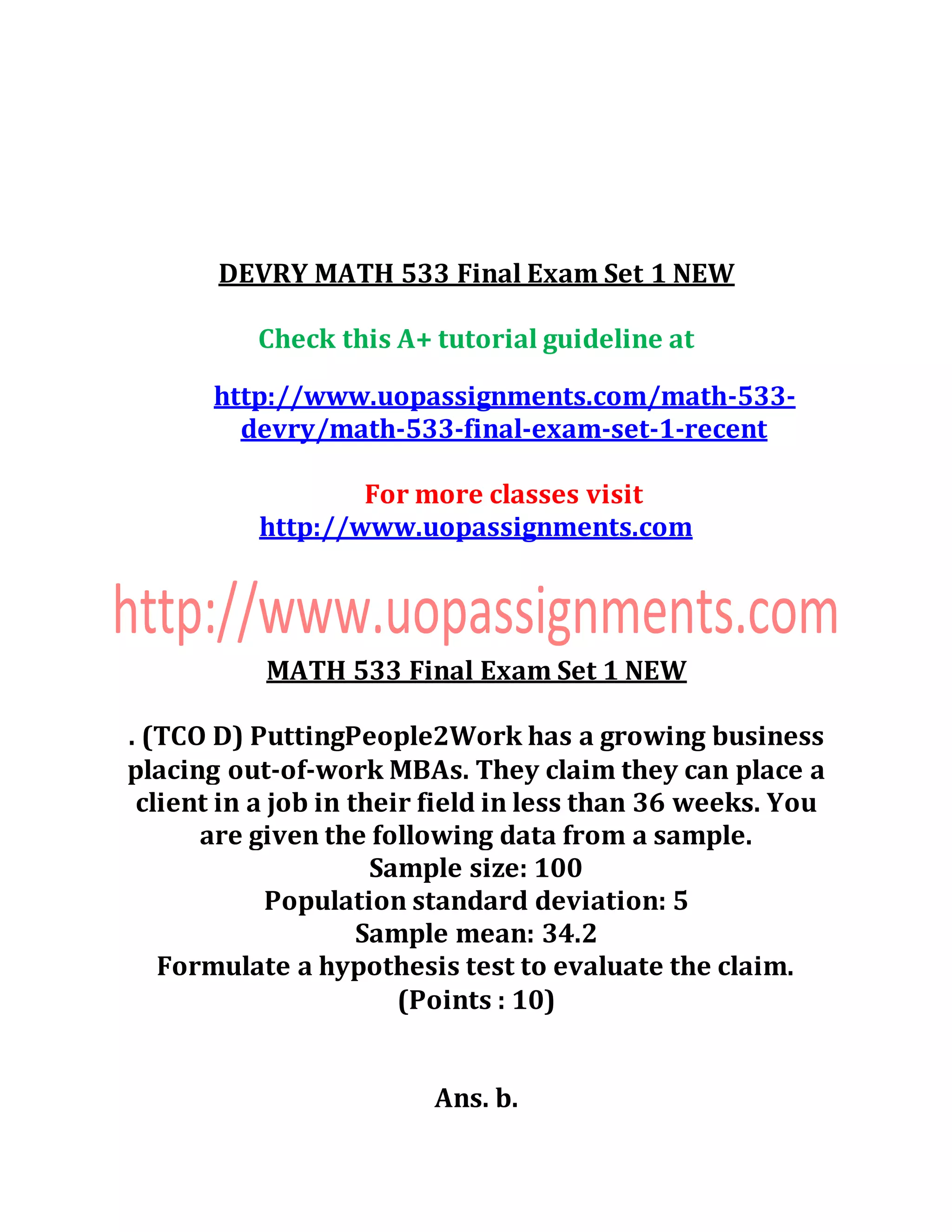 MATH 533 Entire Course NEW