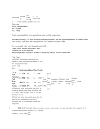 Math 533 ( applied managerial statistics ) final exam answers | PDF