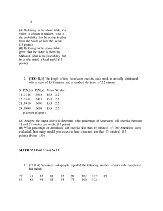 Math 533 ( applied managerial statistics ) final exam answers | DOCX | Educational Assessment ...