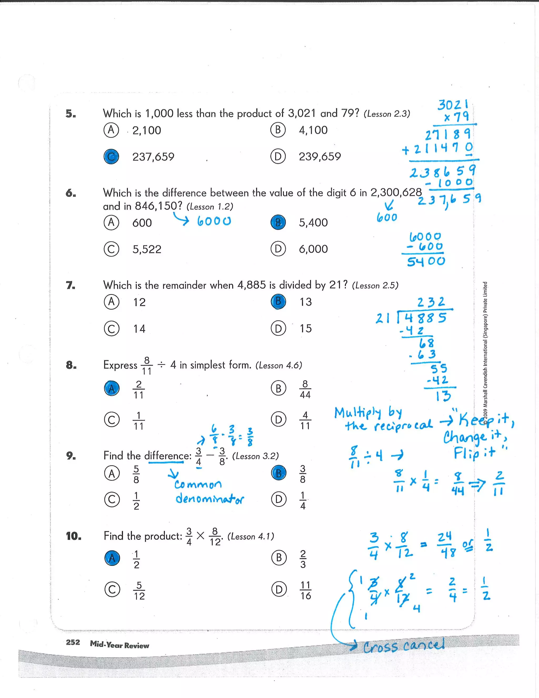 Math Grade 5 Singapore math Mid-year review and End-year review | PDF