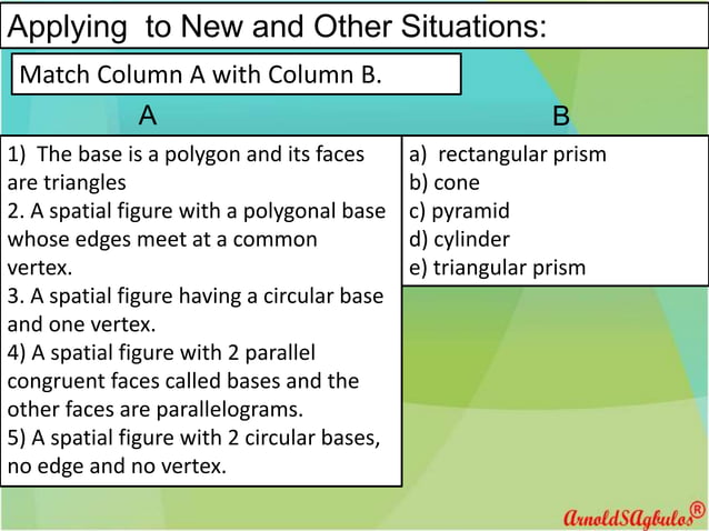 MATH 5 PPT Q3 W5 - Lesson 69 - Visualizes And Describes Solid Figures.ppt | Board Games and ...
