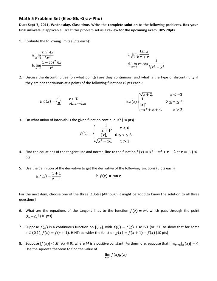 Math 5 problem set