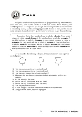 MATH5 Q3 MODULE6 Visualizing, Identifying and describing polygons | PDF