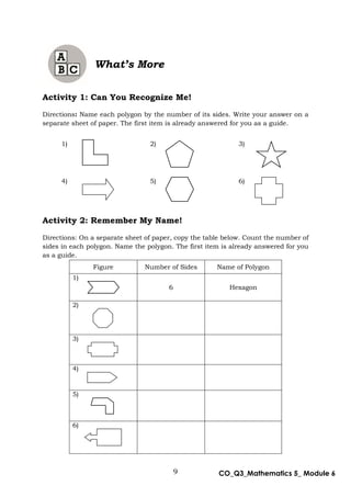 MATH5 Q3 MODULE6 Visualizing, Identifying and describing polygons | PDF