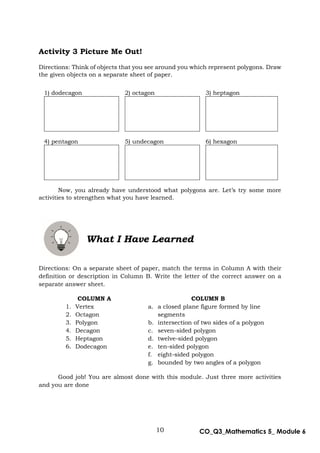 MATH5 Q3 MODULE6 Visualizing, Identifying and describing polygons | PDF