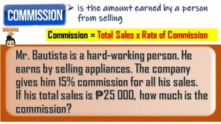 Math 6 - Application of Percent (Commission, Simple Interest, Percent ...