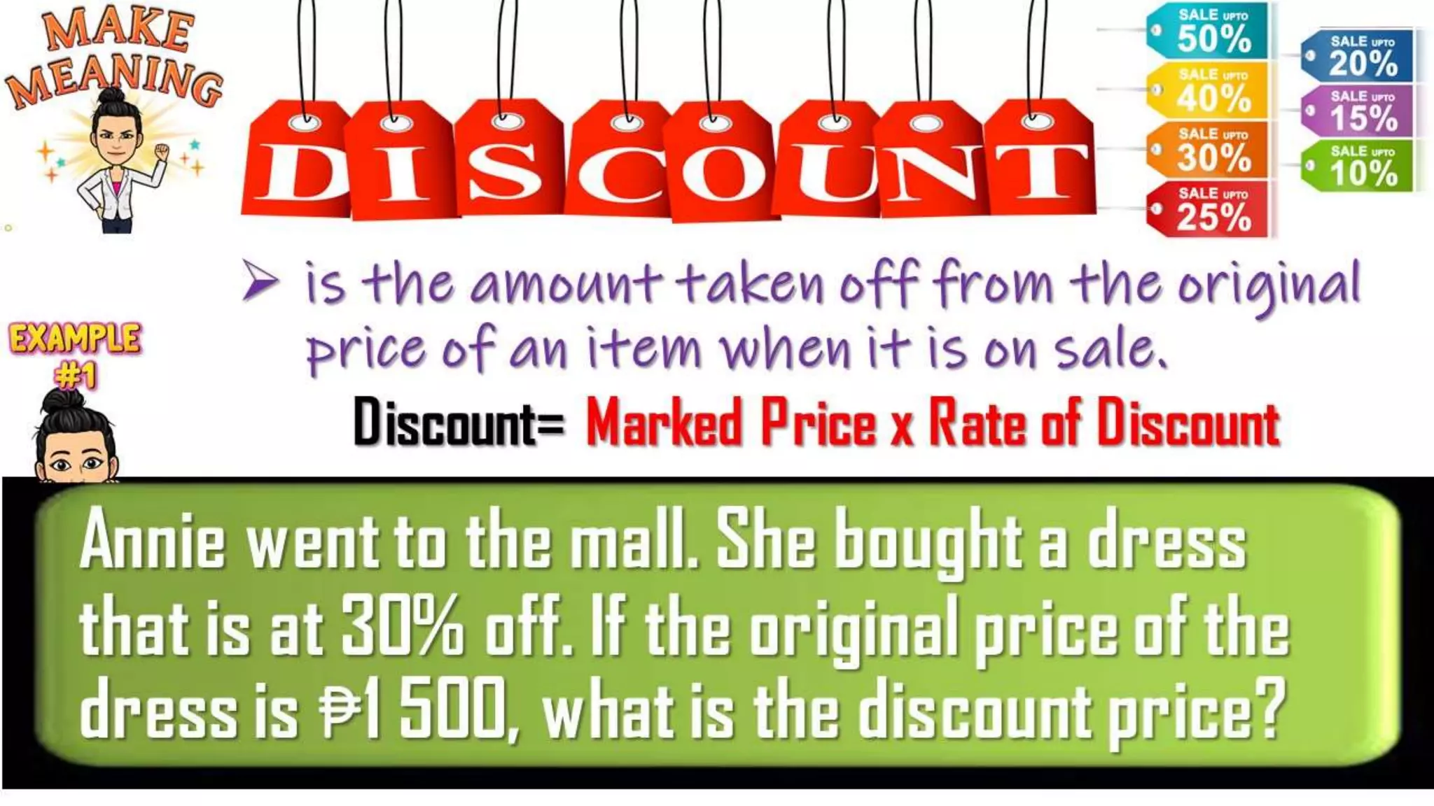 Math 6 - Application of Percent (Discount, Sale Price & Rate of ...