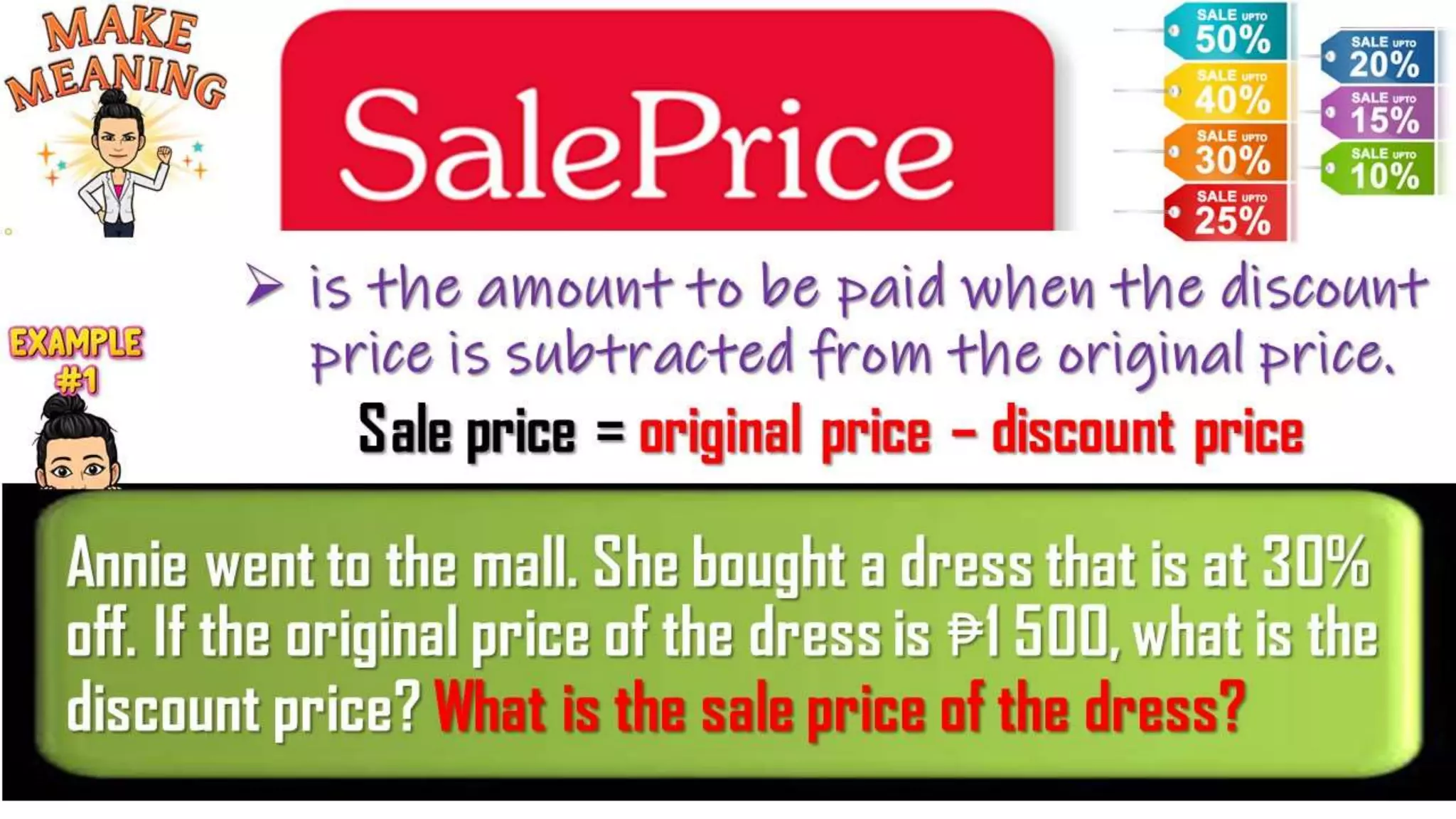 Math 6 - Application of Percent (Discount, Sale Price & Rate of ...