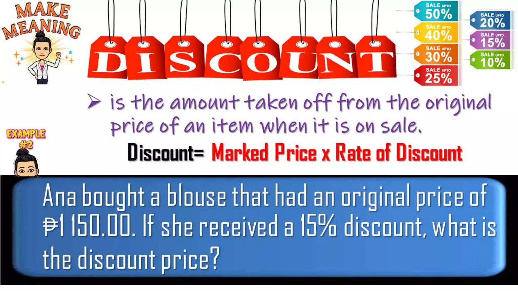 Math 6 - Application of Percent (Discount, Sale Price & Rate of ...