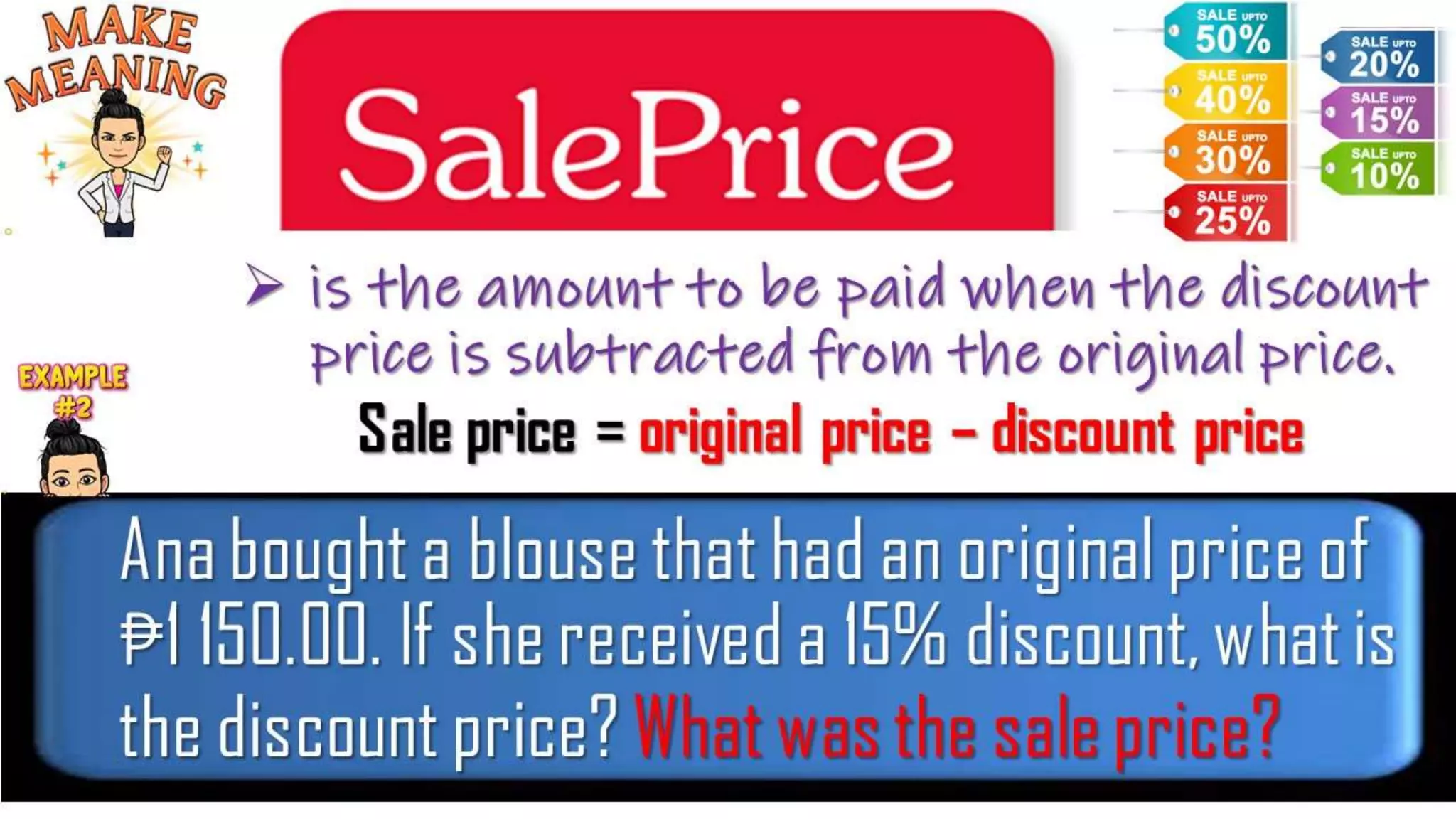 Math 6 - Application of Percent (Discount, Sale Price & Rate of ...