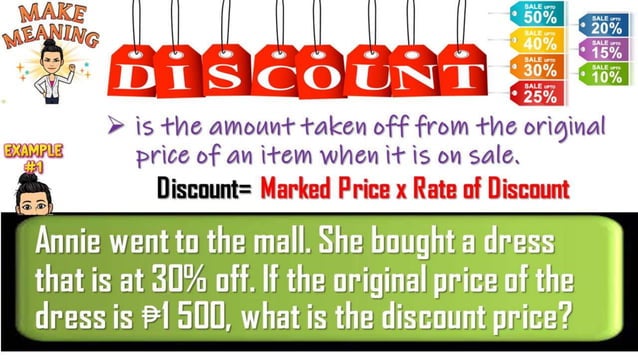 Math 6 - Application of Percent (Discount, Sale Price & Rate of ...
