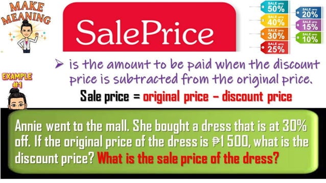 Math 6 - Application of Percent (Discount, Sale Price & Rate of ...