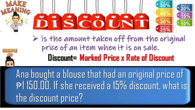 Math 6 - Application of Percent (Discount, Sale Price & Rate of ...
