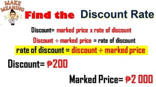 Math 6 - Application of Percent (Discount, Sale Price & Rate of ...