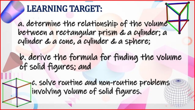 Math 6 - FINDING THE VOLUME OF SOLID FIGURES.ppsx | Physics | Science
