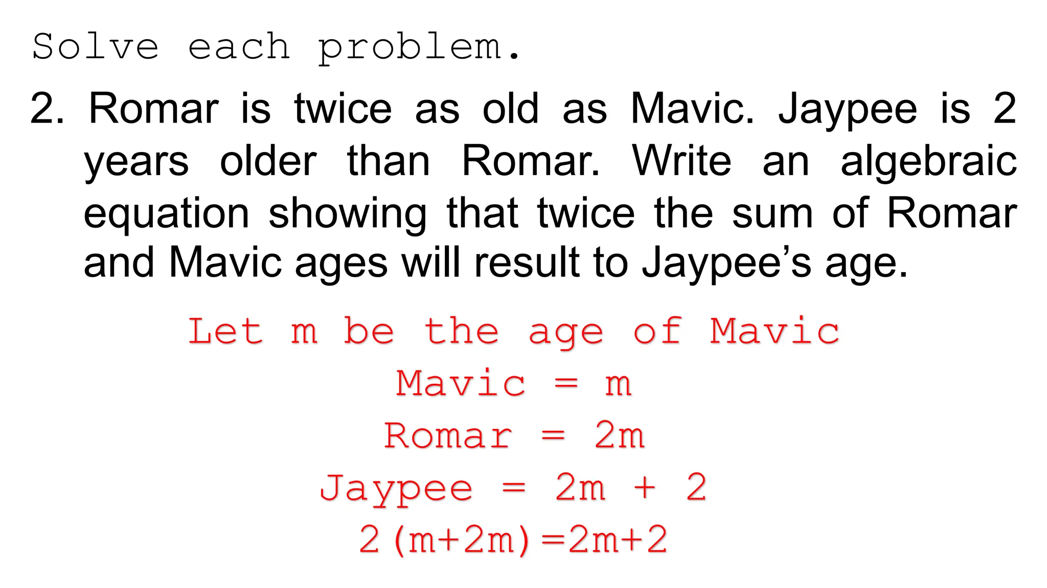 Representing Quantities in Real-life Situations using Algebraic ...