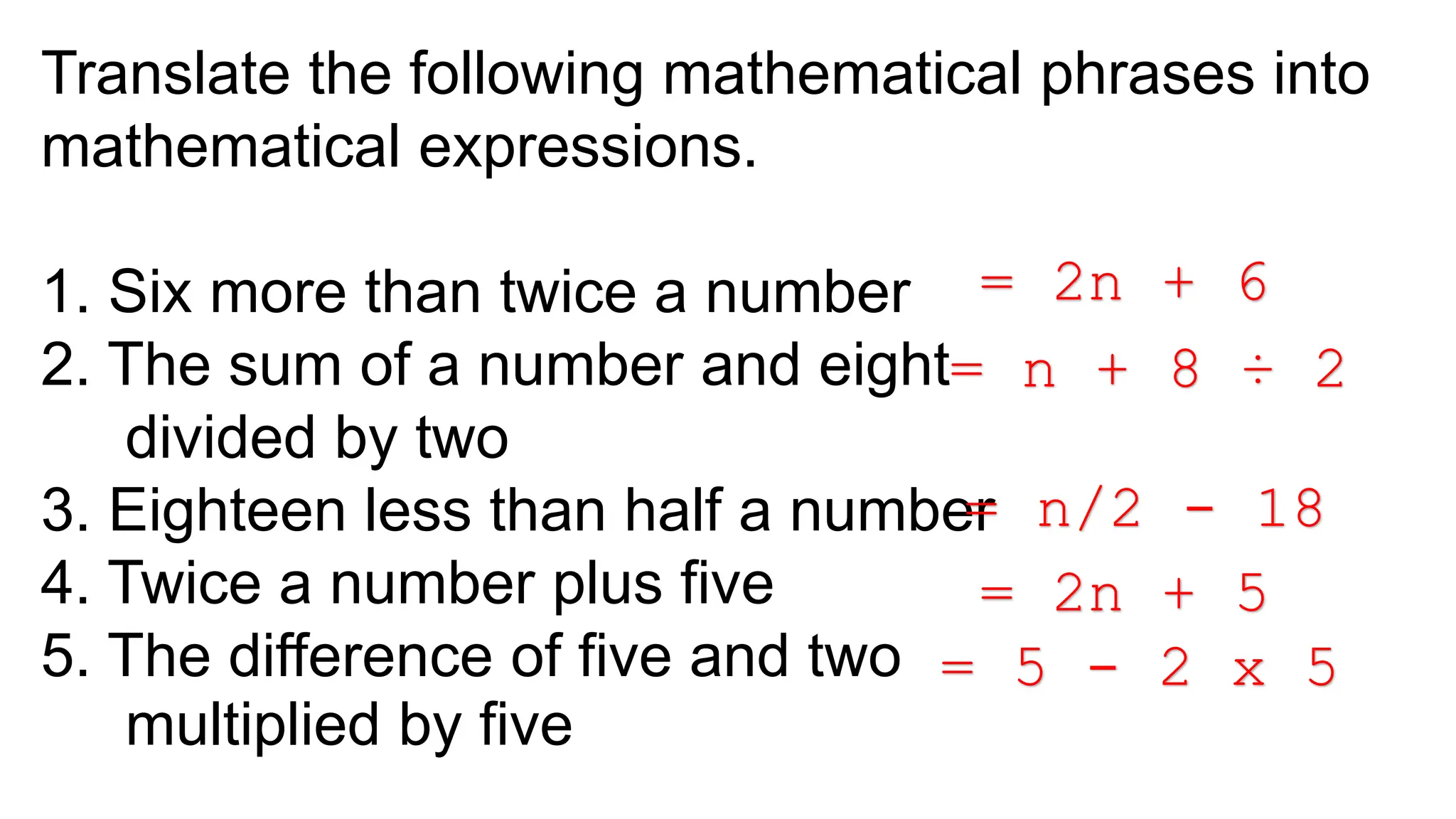 Representing Quantities in Real-life Situations using Algebraic ...