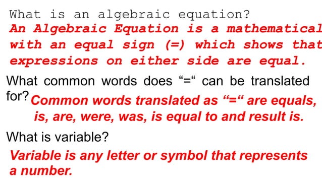 Representing Quantities in Real-life Situations using Algebraic ...