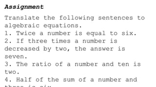Representing Quantities in Real-life Situations using Algebraic ...