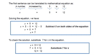 Representing Quantities in Real-life Situations using Algebraic Equation | PPTX