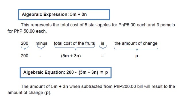 Representing Quantities in Real-life Situations using Algebraic ...