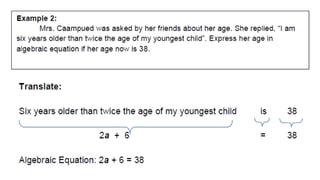 Representing Quantities in Real-life Situations using Algebraic Equation | PPTX