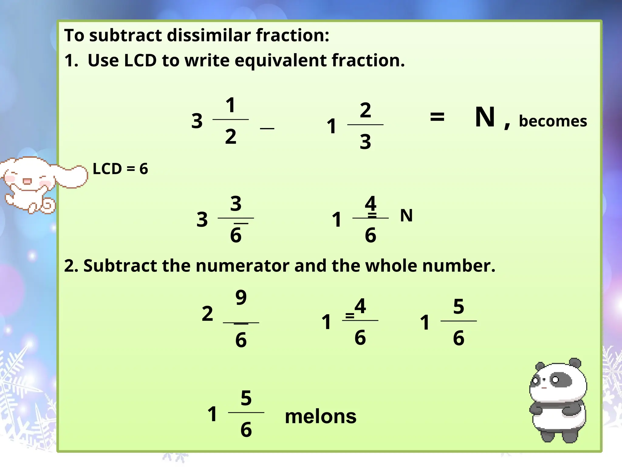Math 6 Lesson 2 Subtracting Simple Fractions and Mixed Numbers.ppt