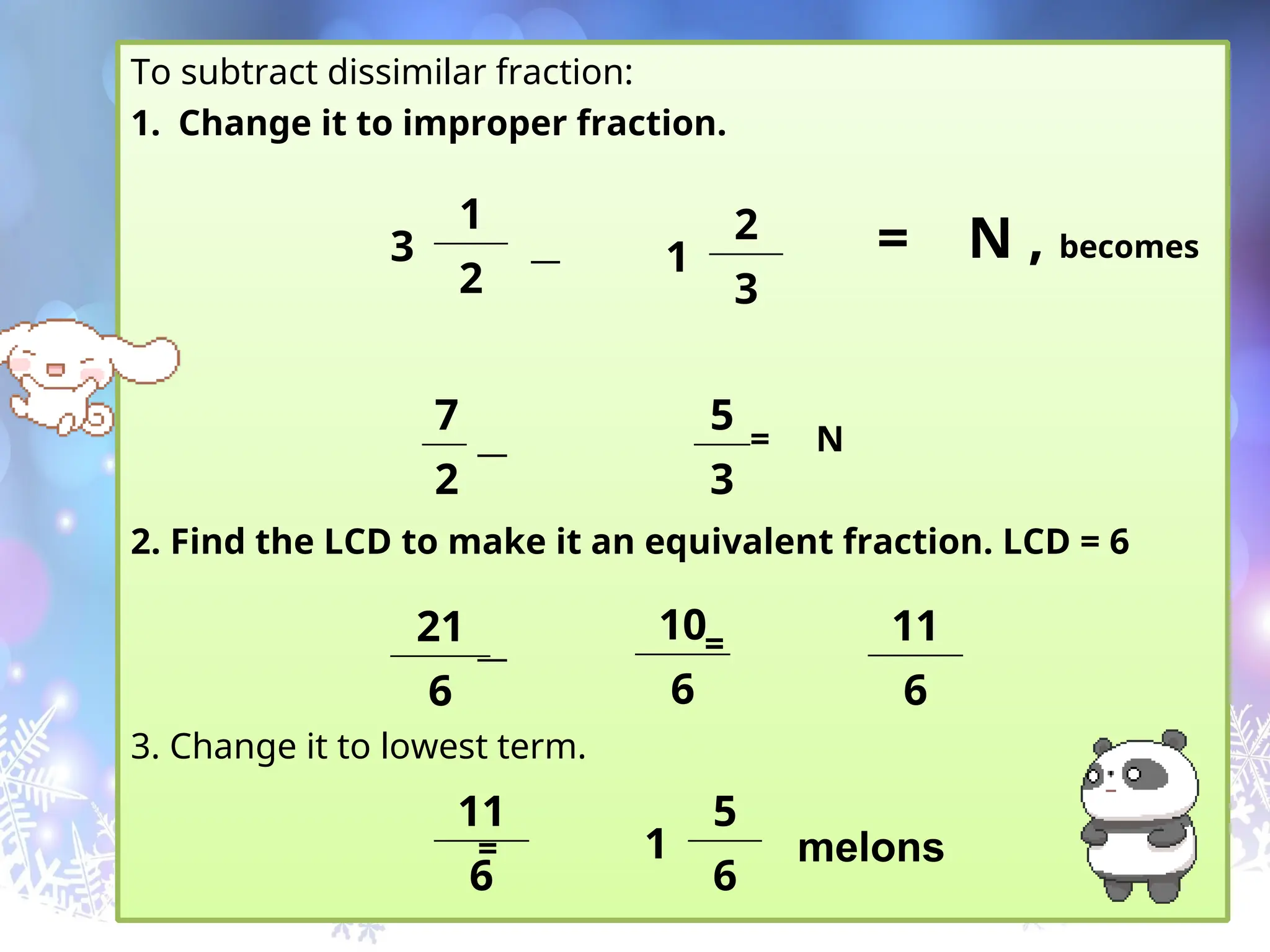 Math 6 Lesson 2 Subtracting Simple Fractions and Mixed Numbers.ppt