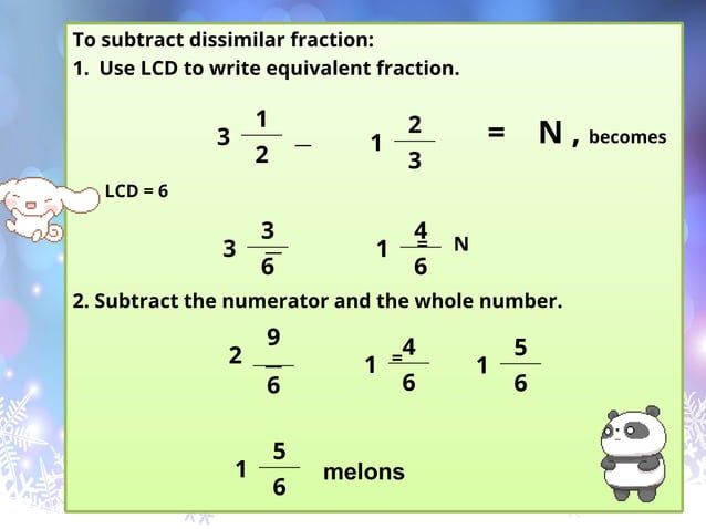 Math 6 Lesson 2 Subtracting Simple Fractions and Mixed Numbers.ppt