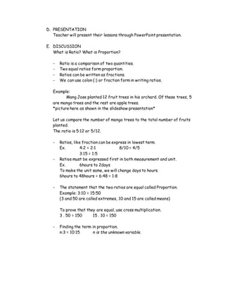 Math 6 lesson plan - RATIO AND PROPORTION | DOCX