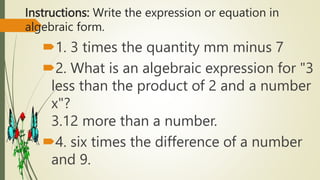 MATH 6 PPT Q3 – Translation Of Real-Life Verbal Expressions And ...