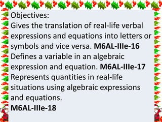 MATH 6 PPT Q3 W6 - Real-Life Verbal Expressions And Equations Into ...