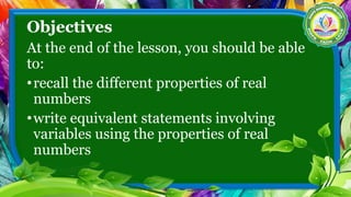 Math 7 lesson 11 properties of real numbers | PDF