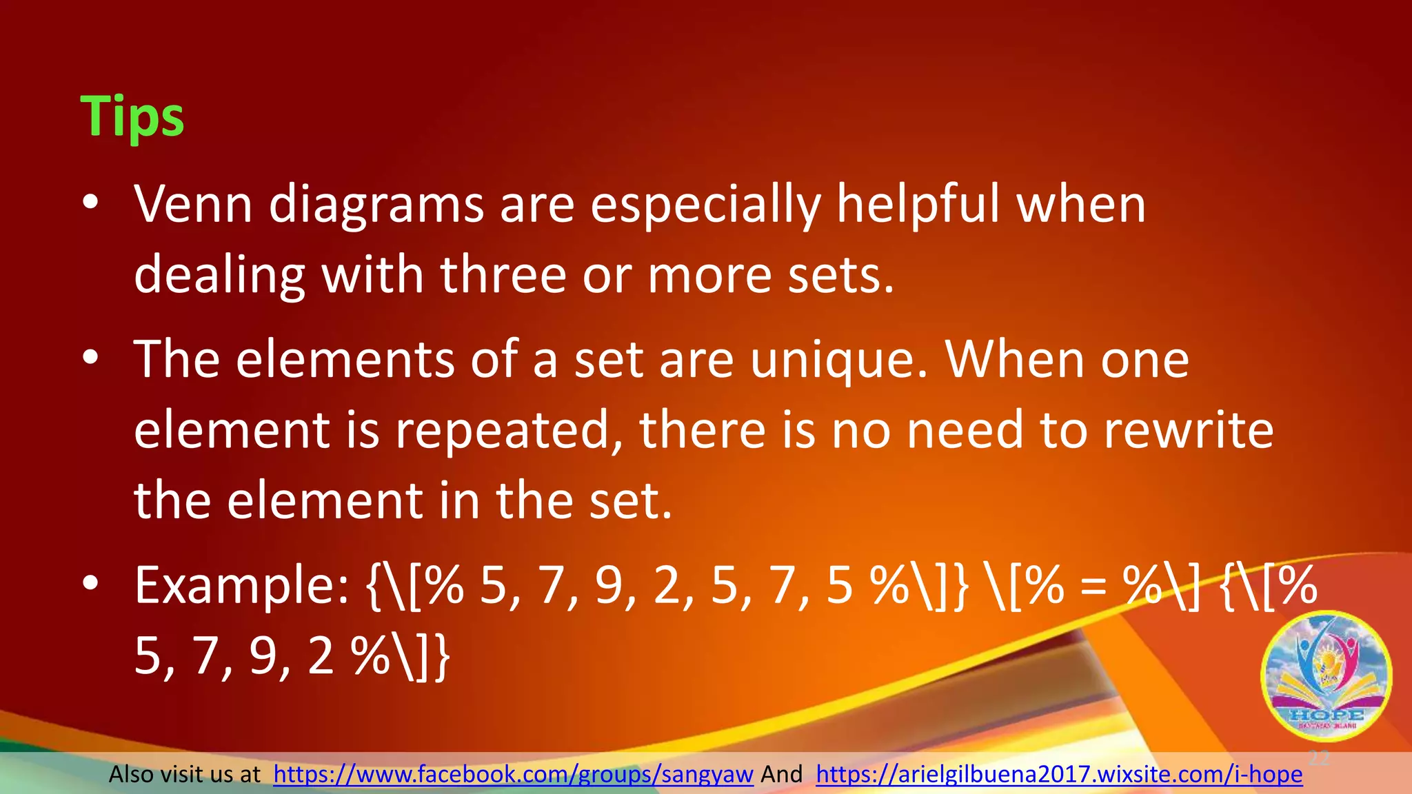 Math 7 | Lesson 2 Set Operations and the Venn Diagram | PPTX