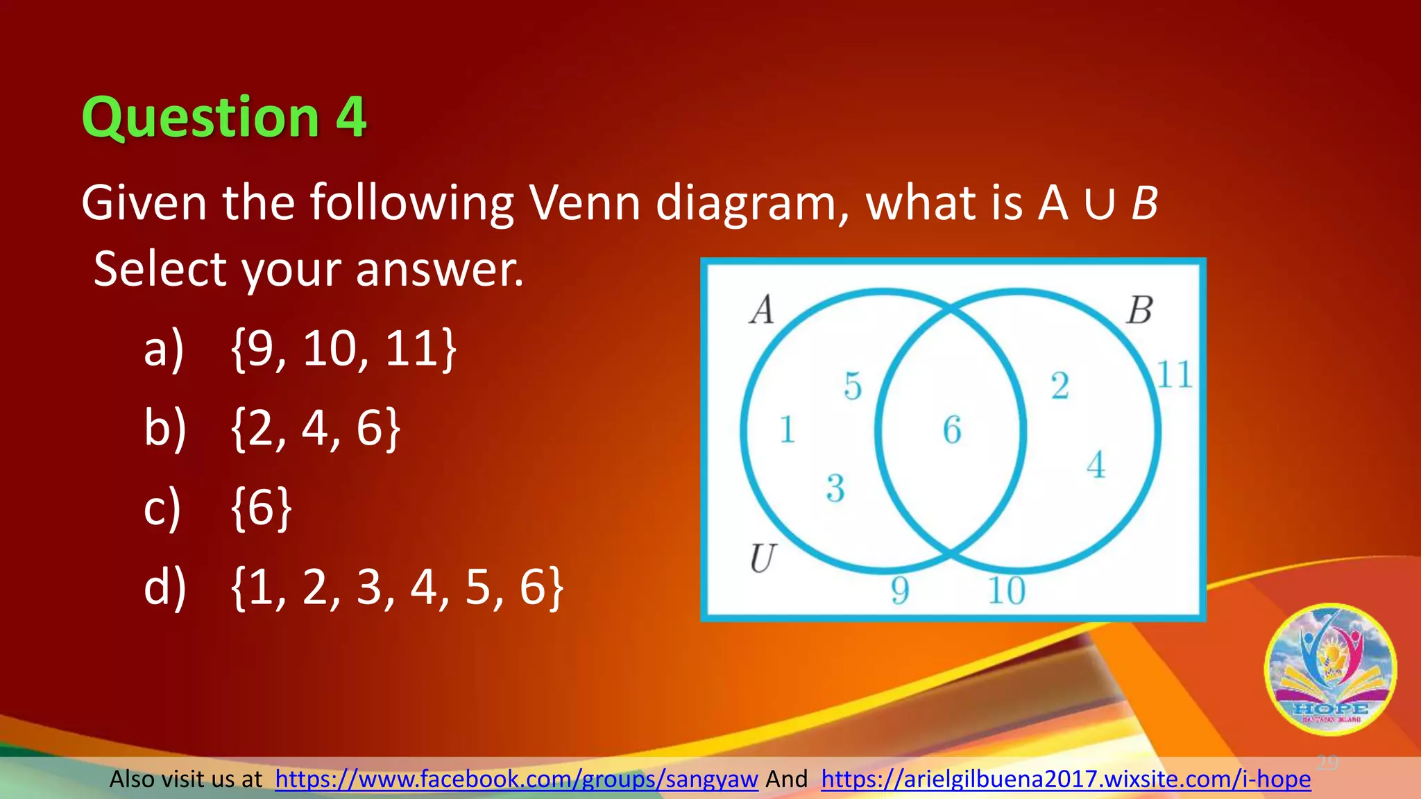 Math 7 | Lesson 2 Set Operations and the Venn Diagram | PPTX