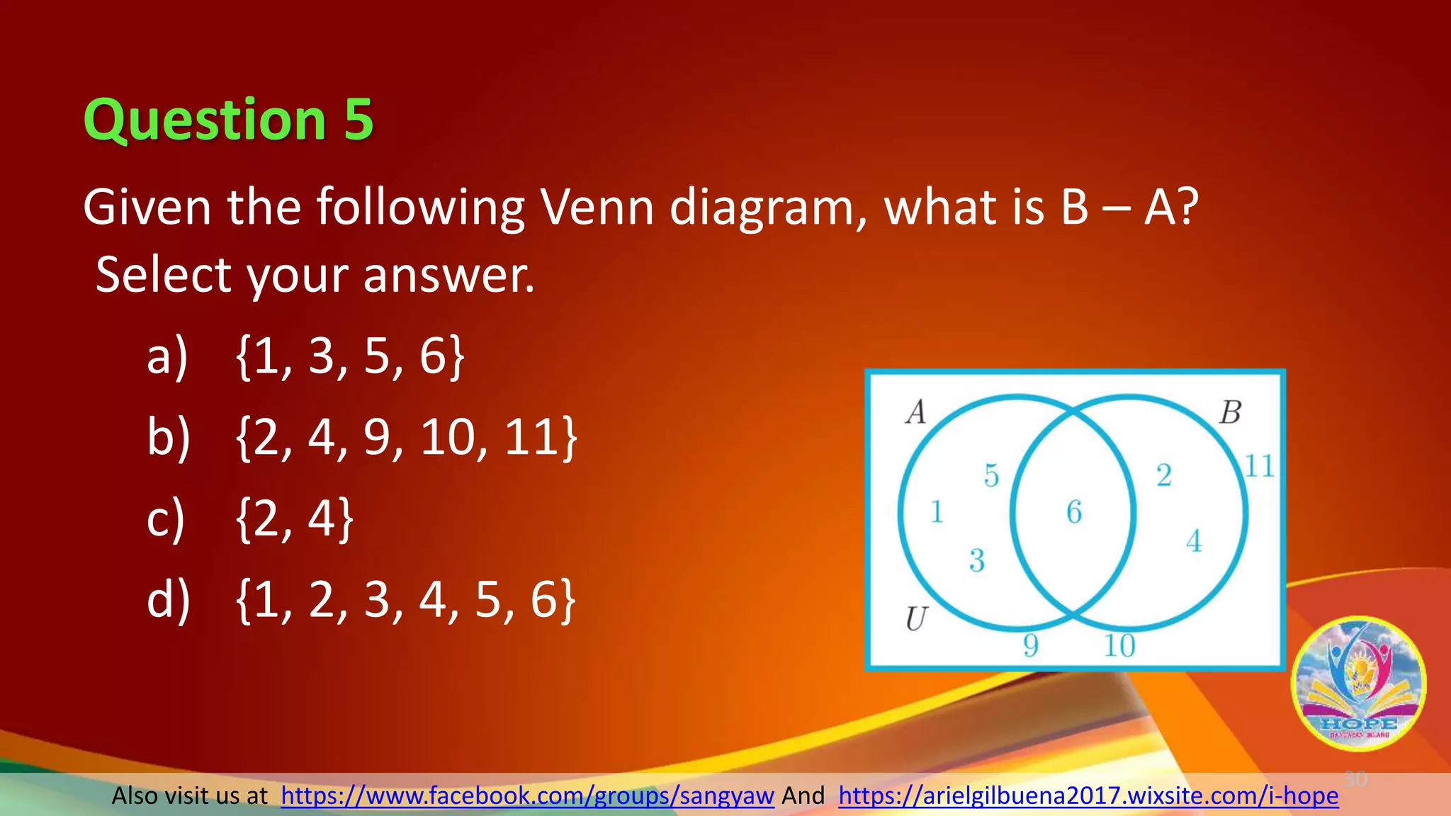 Math 7 | Lesson 2 Set Operations and the Venn Diagram | PPTX