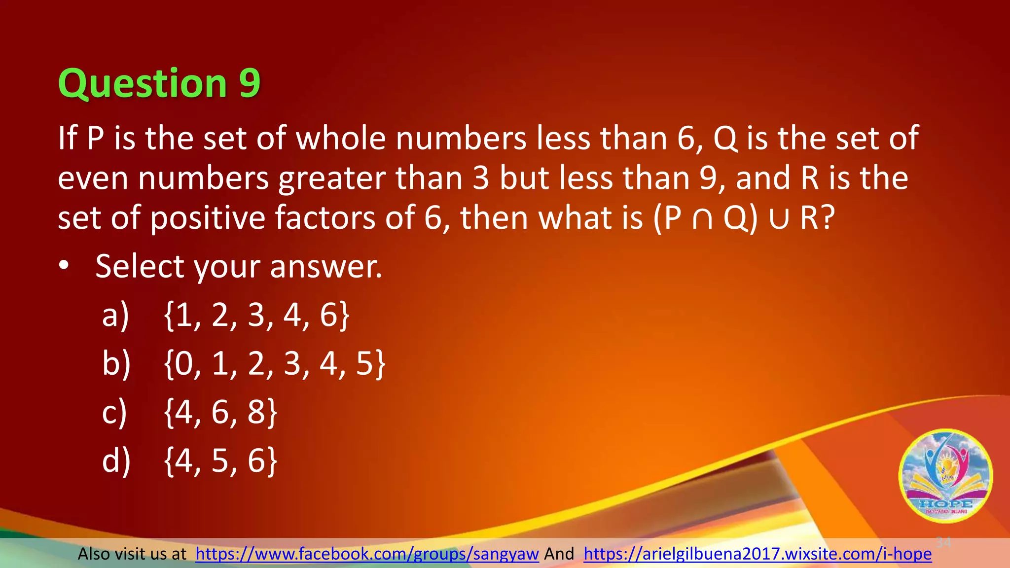 Math 7 | Lesson 2 Set Operations and the Venn Diagram | PPTX