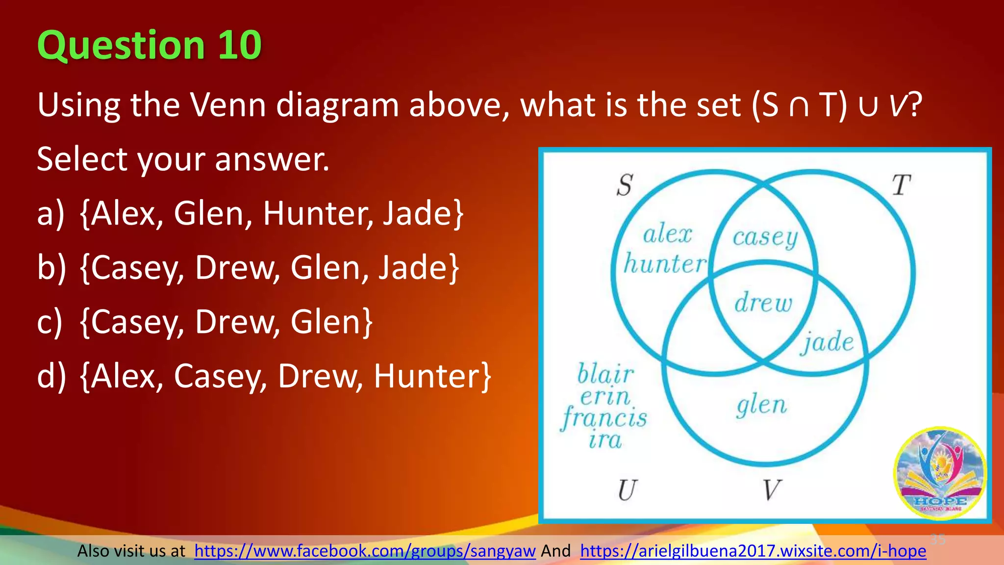 Math 7 | Lesson 2 Set Operations and the Venn Diagram | PPTX